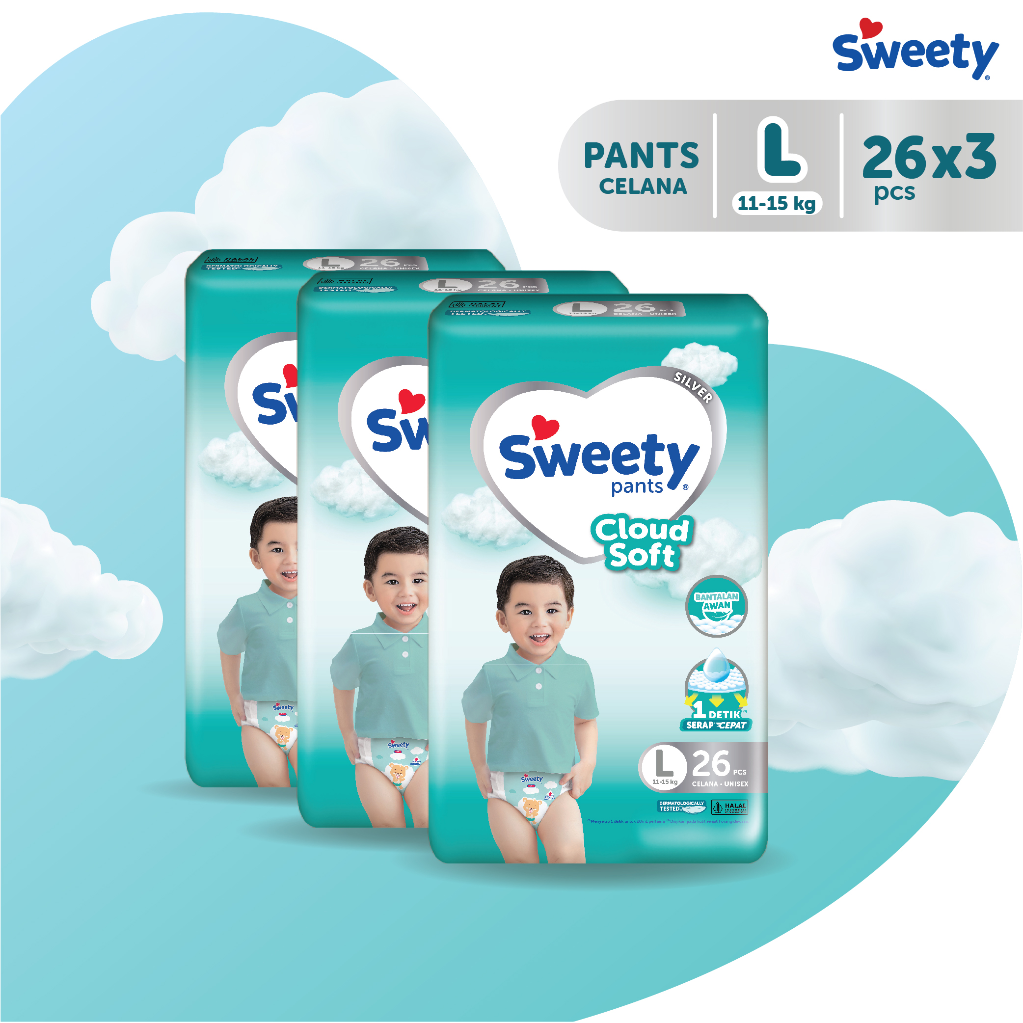 Sweety Silver Pants Cloud Soft L 3 x 26 Popok Celana Baby Diapers