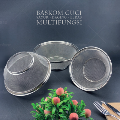 Baskom Saring 22cm 25cm 28cm Lubang Cuci Sayur Masak Jaring Stainless ...